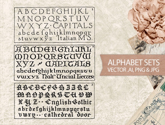 Vintage Vector Alphabet Set Antique Letters Typography - Etsy
