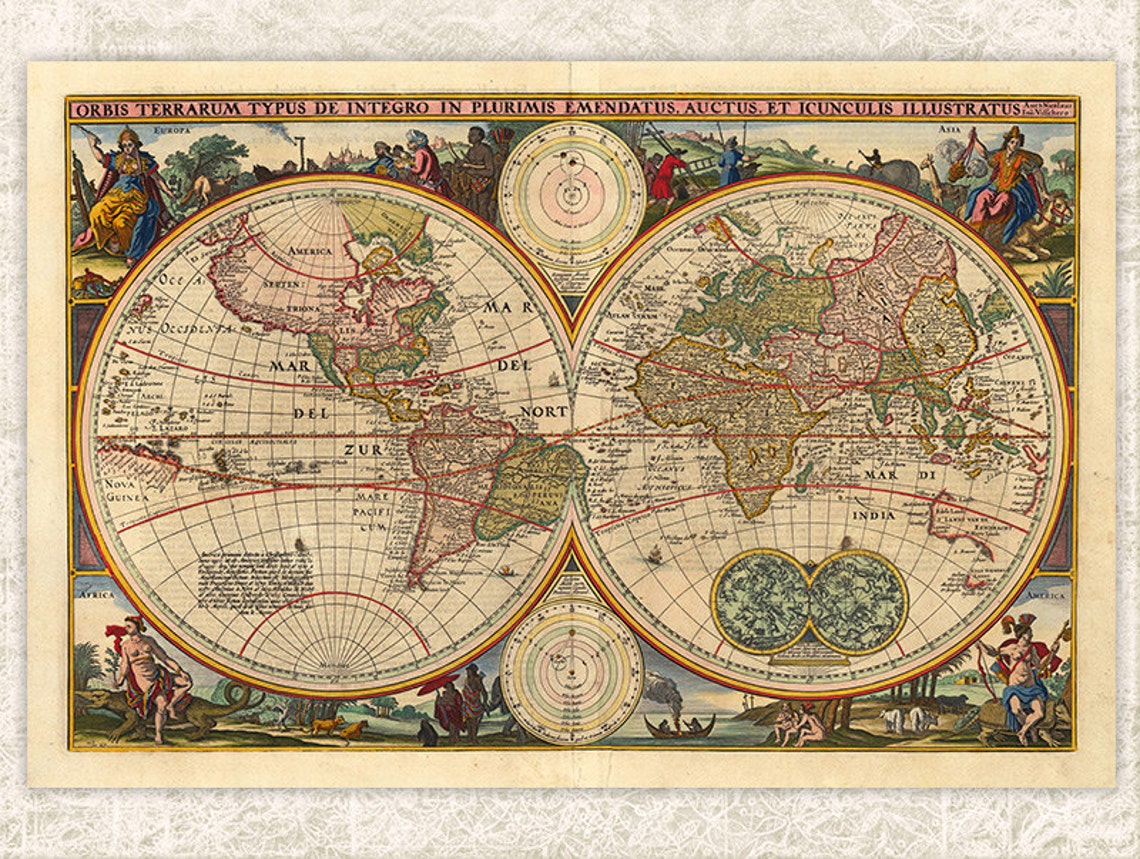 Digital Antique Map Printable INSTANT DOWNLOAD Antique Old Map Double ...