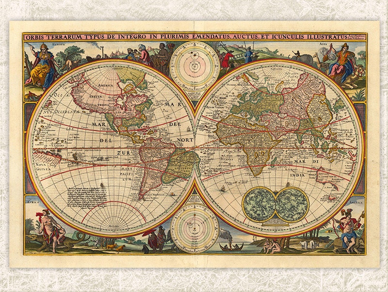 Digital Antique Map Printable INSTANT DOWNLOAD Antique Old Map Double ...