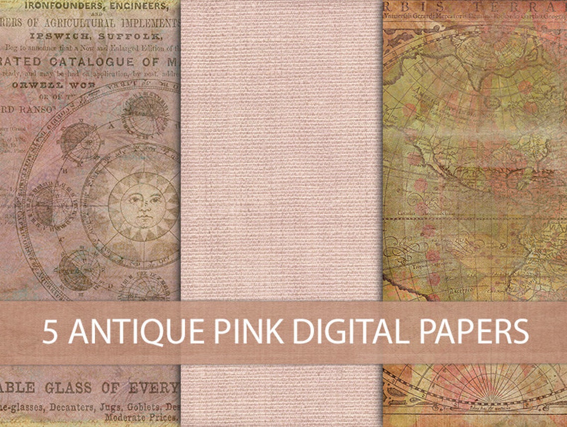 5 Digital Papers INSTANT DOWNLOAD Antique Style Pink Tones - Etsy