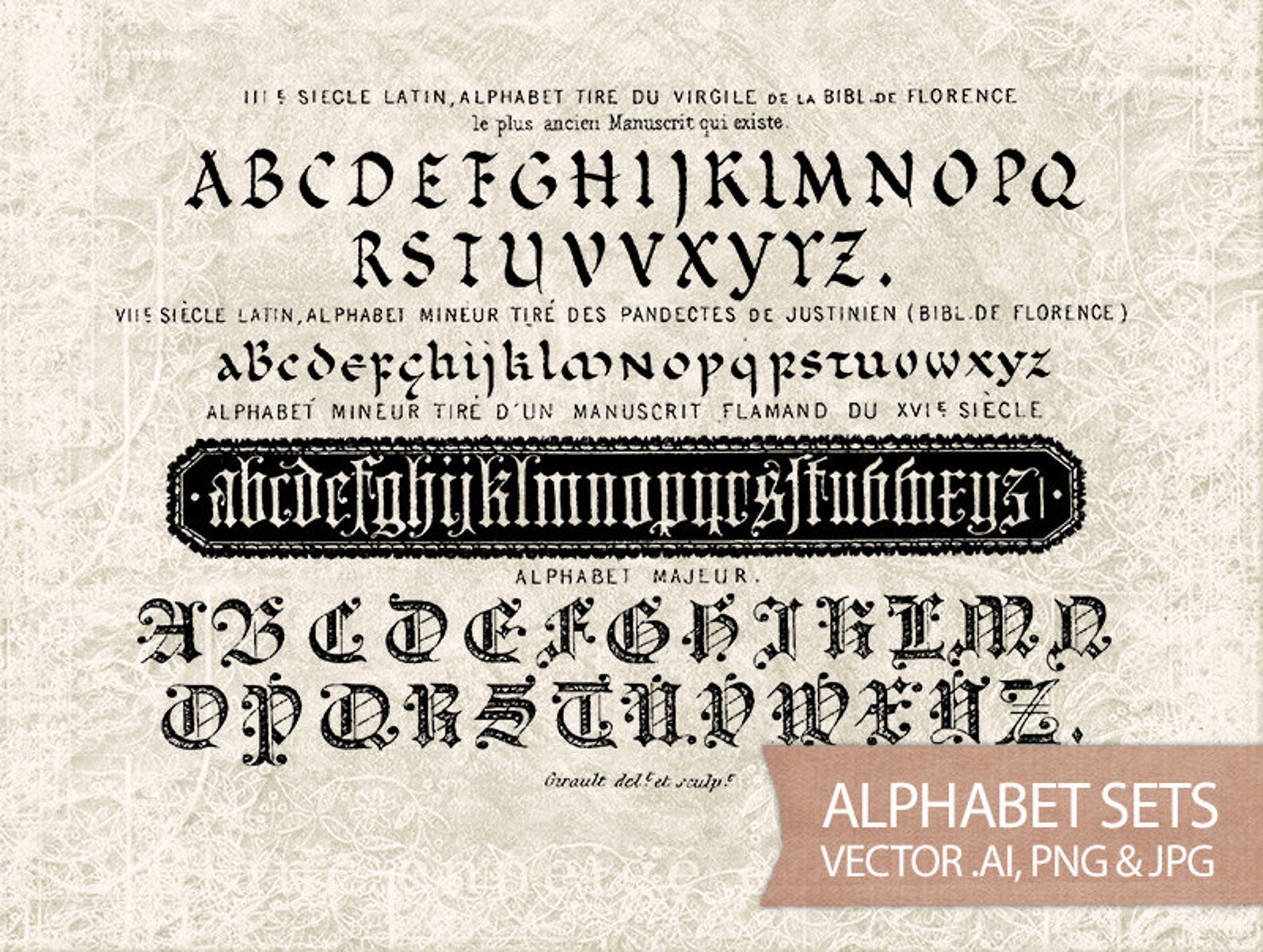 Vector Alphabet Set Antique Letters Typography Digital Vintage Alphabet ...