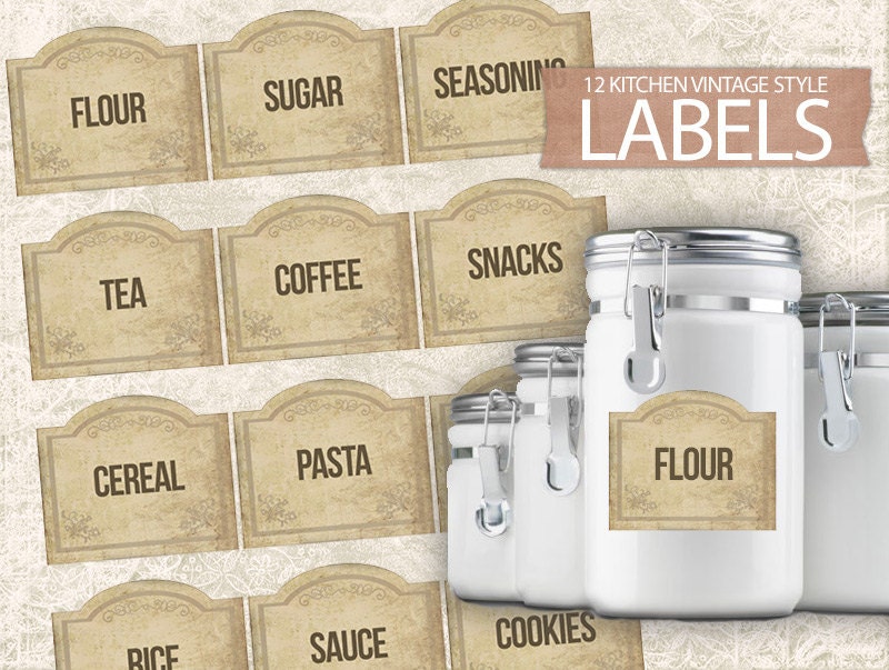 12 Digital Kitchen Labels Antique Vintage Style Printable Labels ...