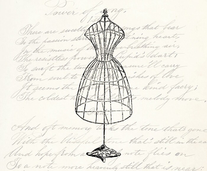 Vintage Dress Form Digital Download Clipart Dress Form Illustration ...