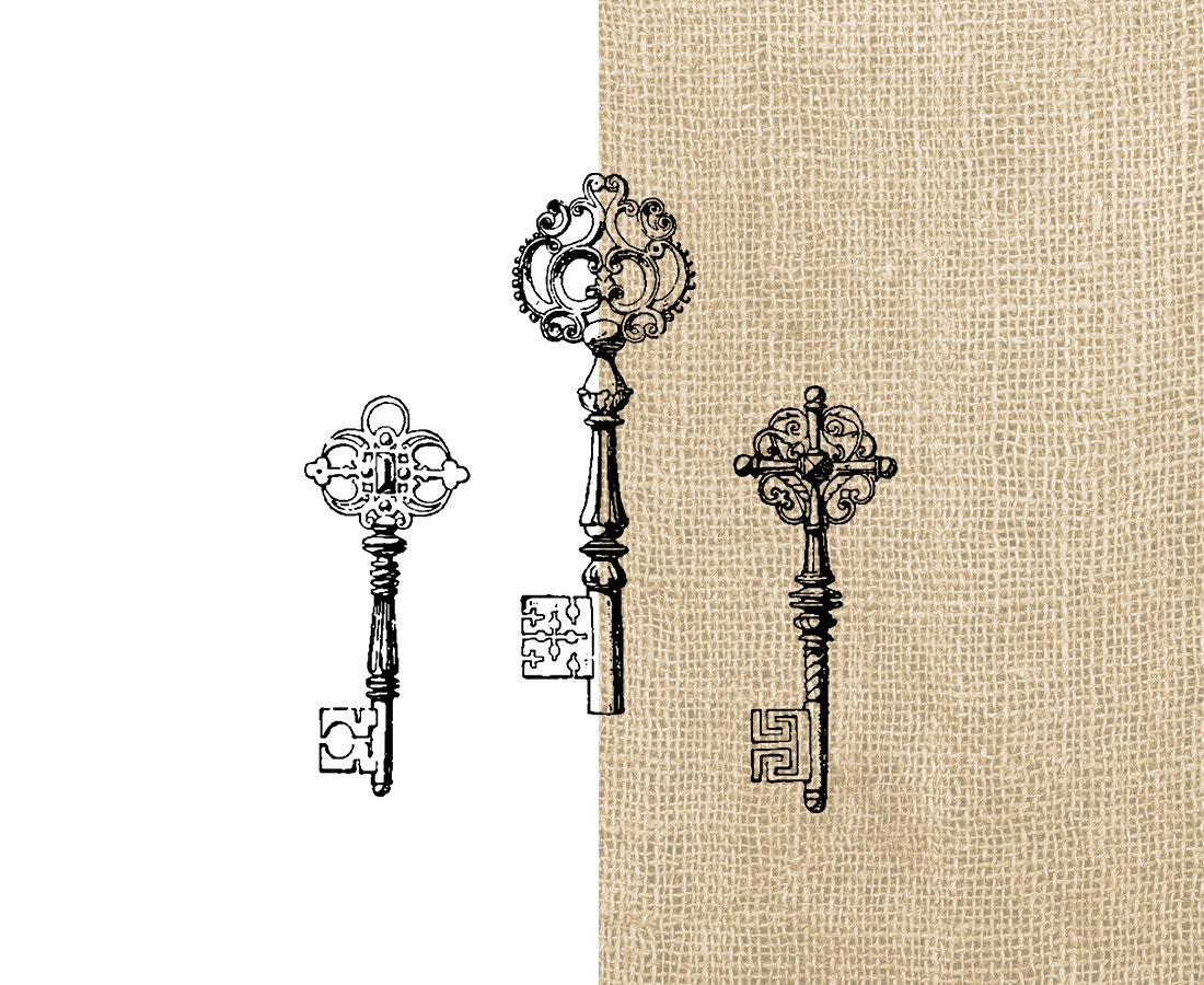 Printable Antique Keys Vintage Illustration Clip Art Sheet Printable ...
