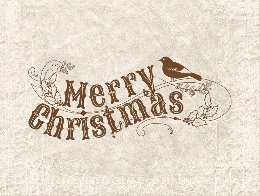 Digital Christmas Word Text Illustration - Antique Vintage Christmas ...