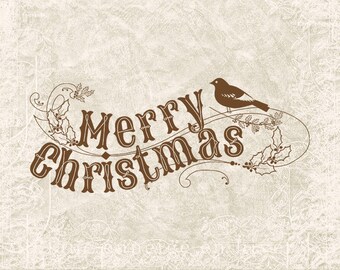 Digital Christmas Word Text Illustration Antique Vintage | Etsy
