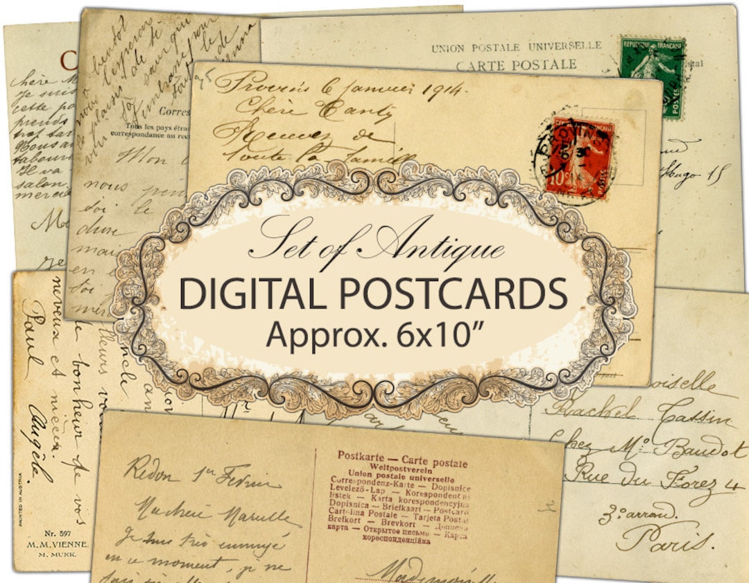 7 Old Postcards Digital Paper Set - INSTANT DOWNLOAD - Antique Post ...