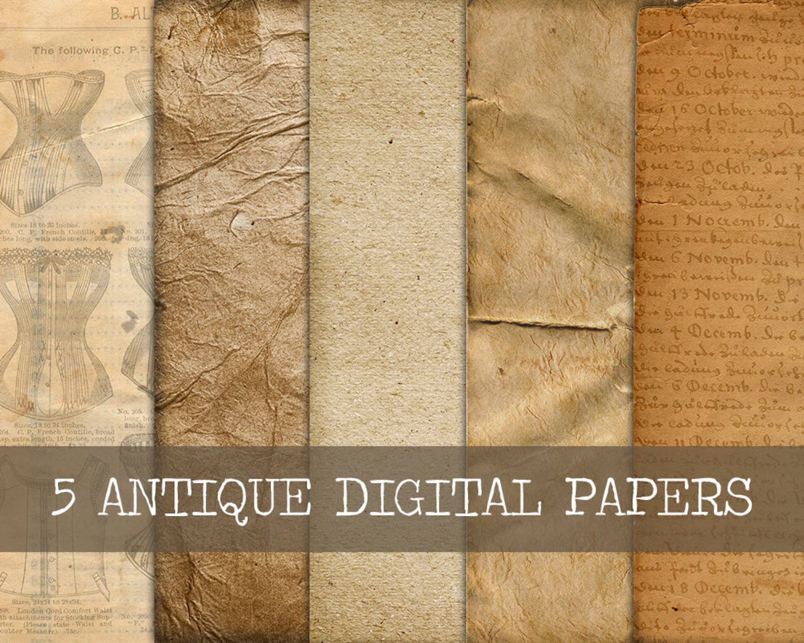 5 Digital Old Antique Papers INSTANT DOWNLOAD Antique | Etsy