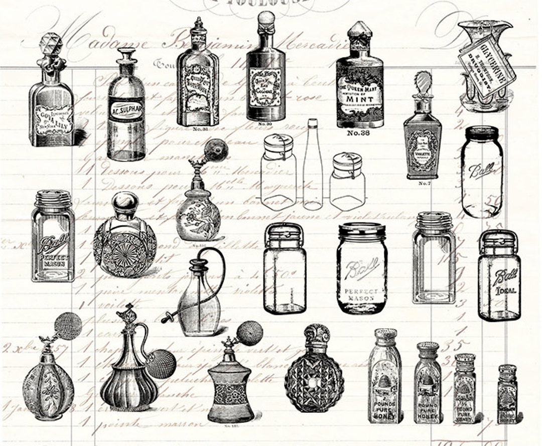 Vintage Bottles Bundle PNG - Perfume Bottle Mason Jars Bottles Clipart ...