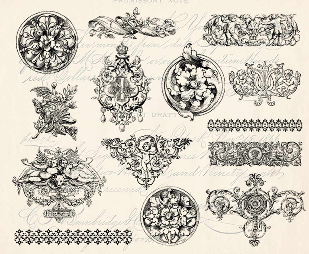 Digital Collage Sheet - 14 Vintage Embellishments Antique Elements ...
