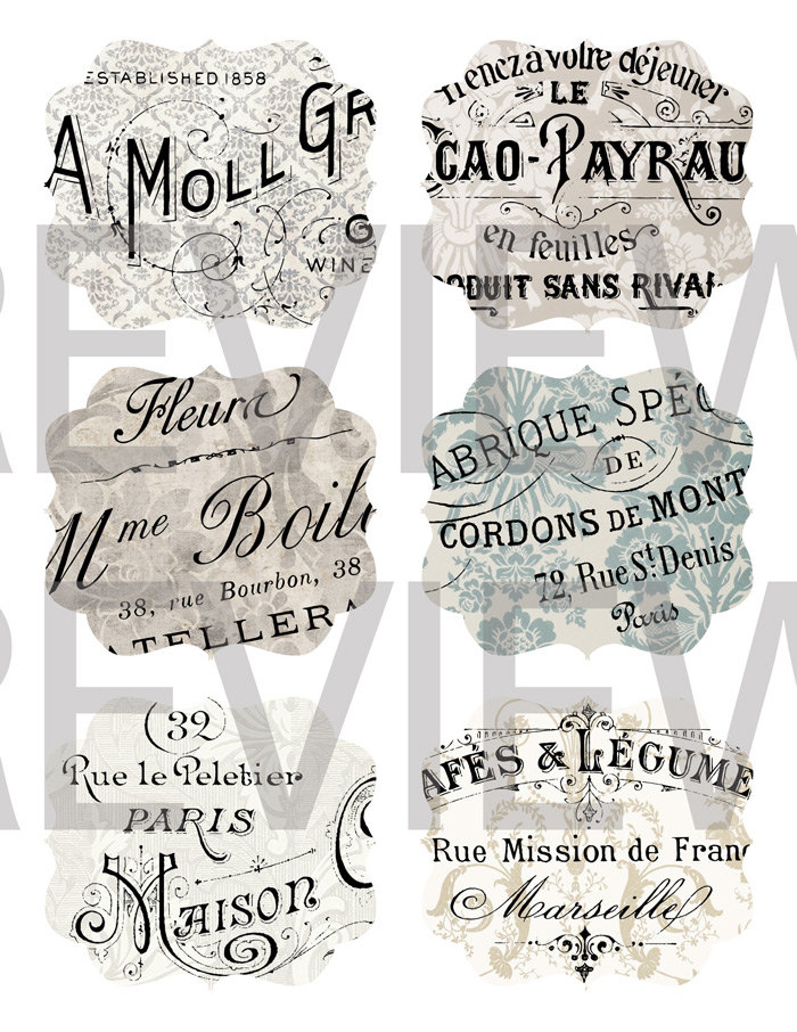 Digital Vintage Labels Antique Printable Labels Damask - Etsy