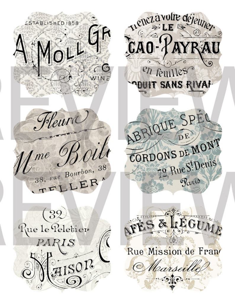Digital Vintage Labels Antique Printable Labels Damask - Etsy