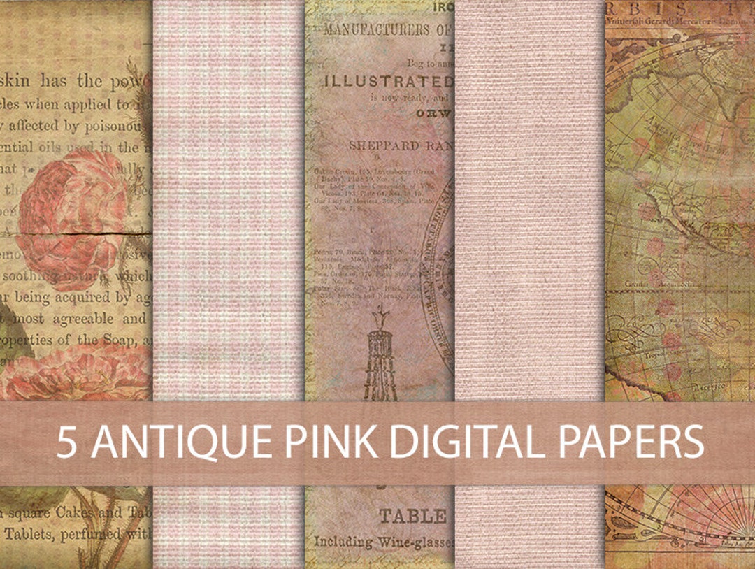 5 Digital Papers - INSTANT DOWNLOAD - Antique Style Pink Tones Paper ...