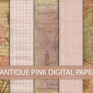 5 Digital Papers - INSTANT DOWNLOAD - Antique Style Pink Tones Paper ...