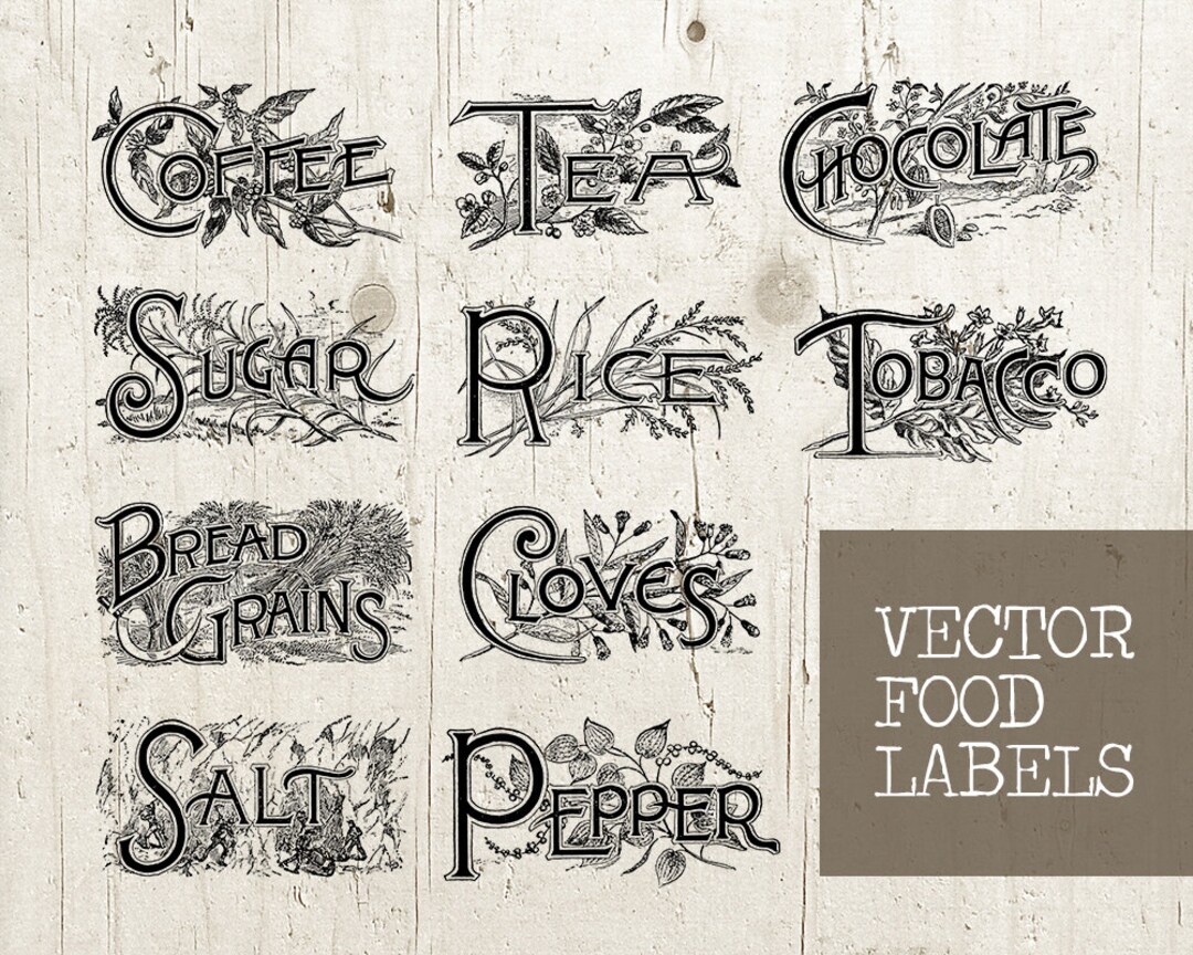 Digital Food Kitchen Labels - Antique Printable Labels - Digital Food ...
