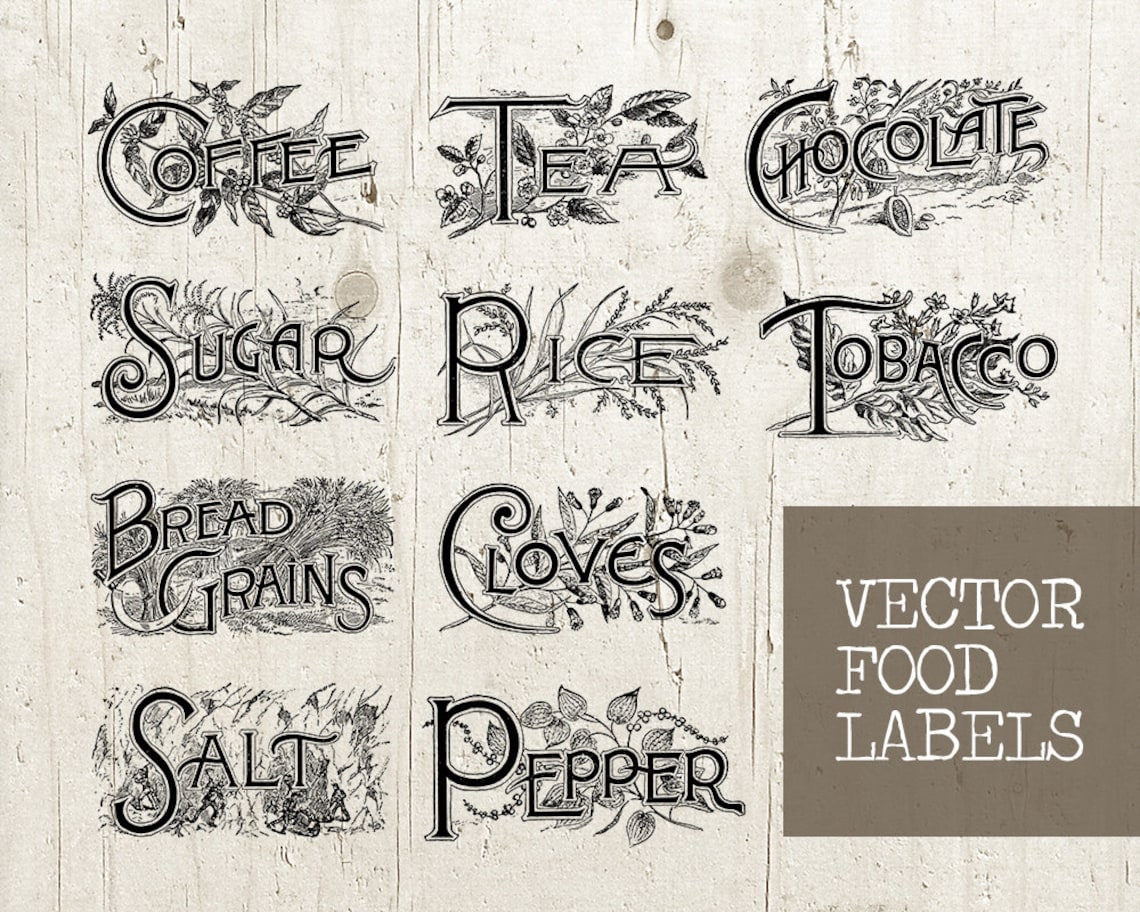 Digital Food Kitchen Labels - Antique Printable Labels - Digital Food ...