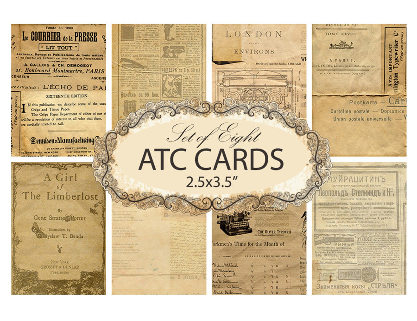 Printable ATC Cards Digital Sheet Set of 8 Vintage Newspaper - Etsy