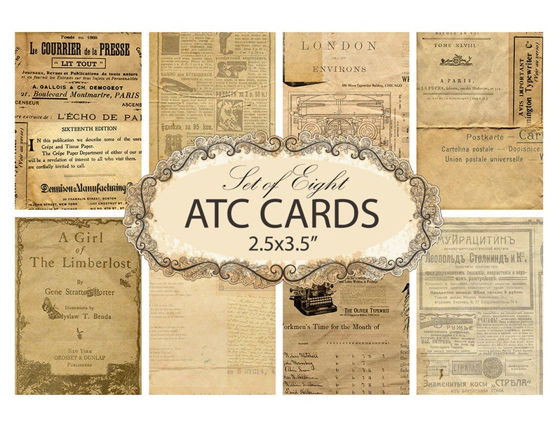 Printable ATC Cards Digital Sheet Set of 8 Vintage Newspaper Ads ...