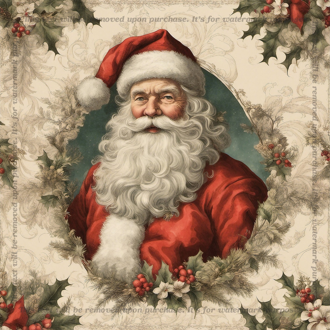 Christmas Digital Paper 12x12 Vintage Santa Scrapbook Background Plus ...