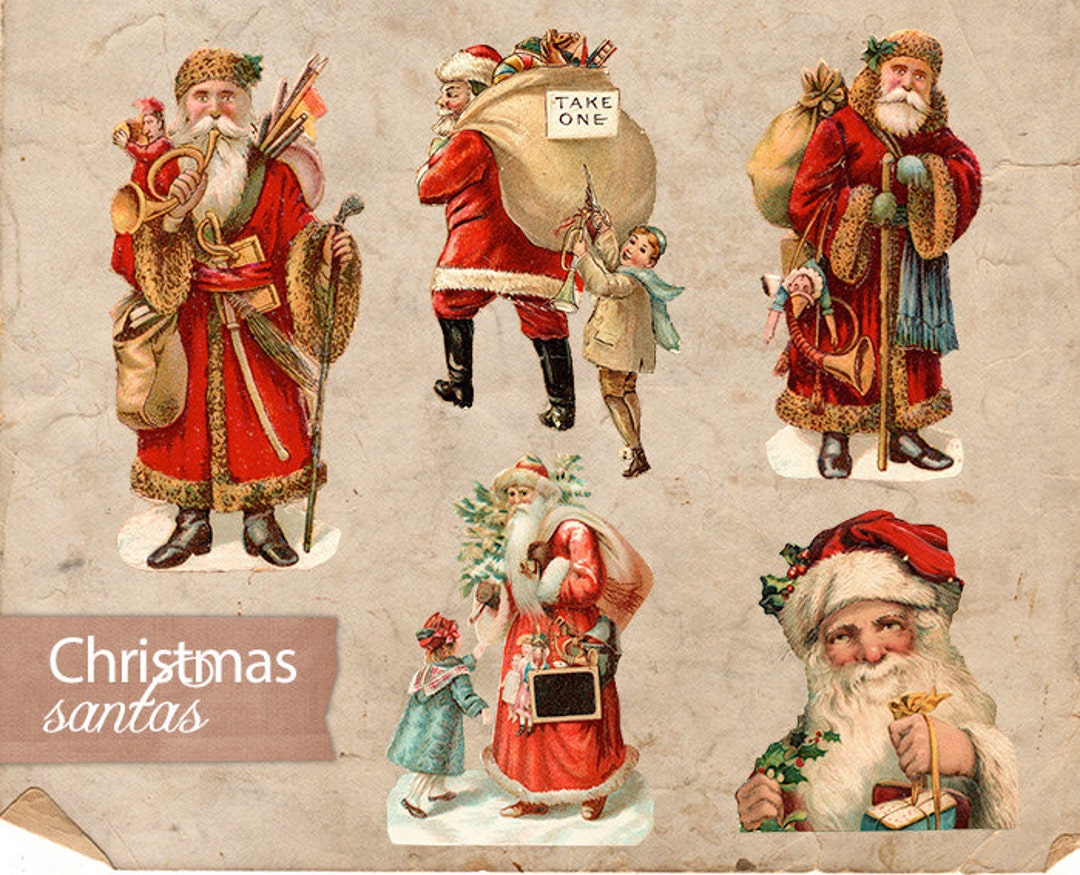 Digital Collage Sheet Christmas Color Santa - Antique Vintage Santa ...