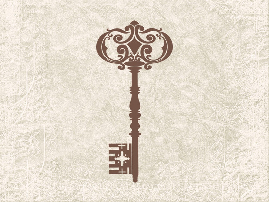 Antique Key Print Vintage Antique Key - Skeleton Key Clipart Transfer ...