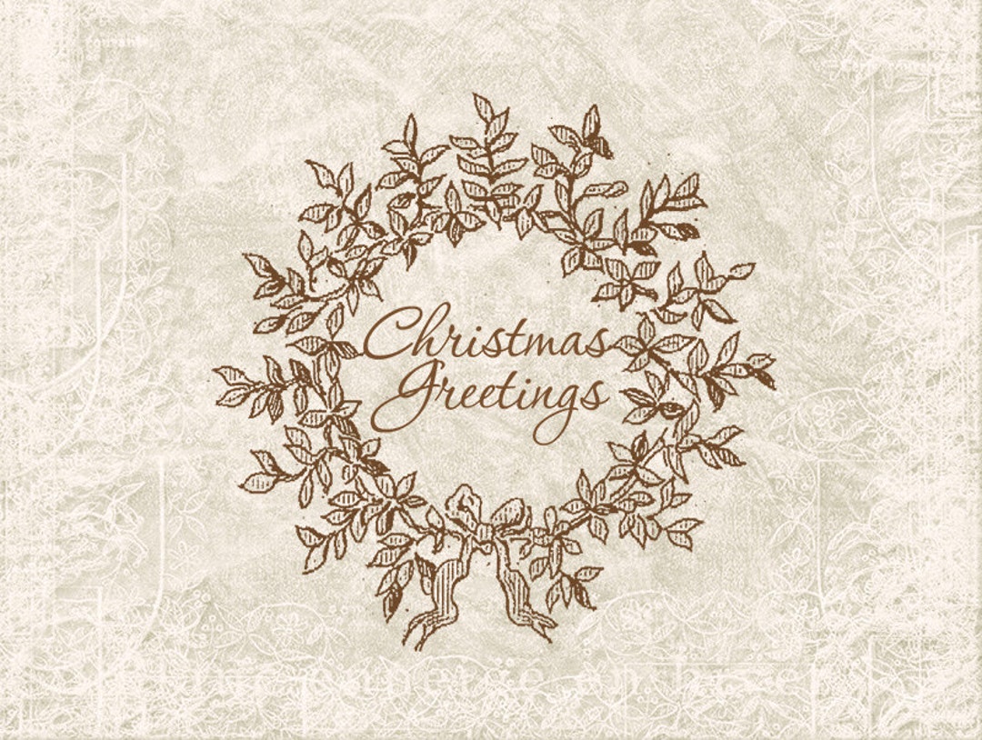 Digital Download Antique Christmas Vintage Holiday Text Word Wreath ...