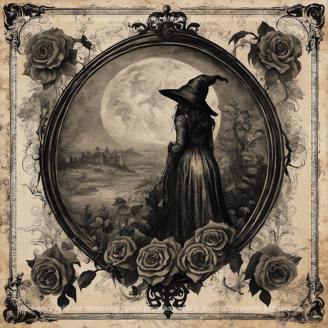 Witch Digital Paper Vintage Halloween Scrapbooking Paper Antique ...