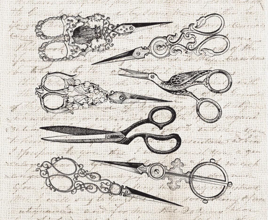 Digital Collage Sheet 7 Vintage Sewing Scissors Antique - Etsy