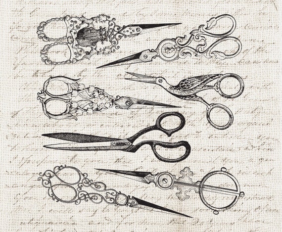 Digital Collage Sheet 7 Vintage Sewing Scissors Antique | Etsy