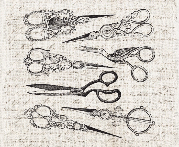 Digital Collage Sheet 7 Vintage Sewing Scissors Antique - Etsy