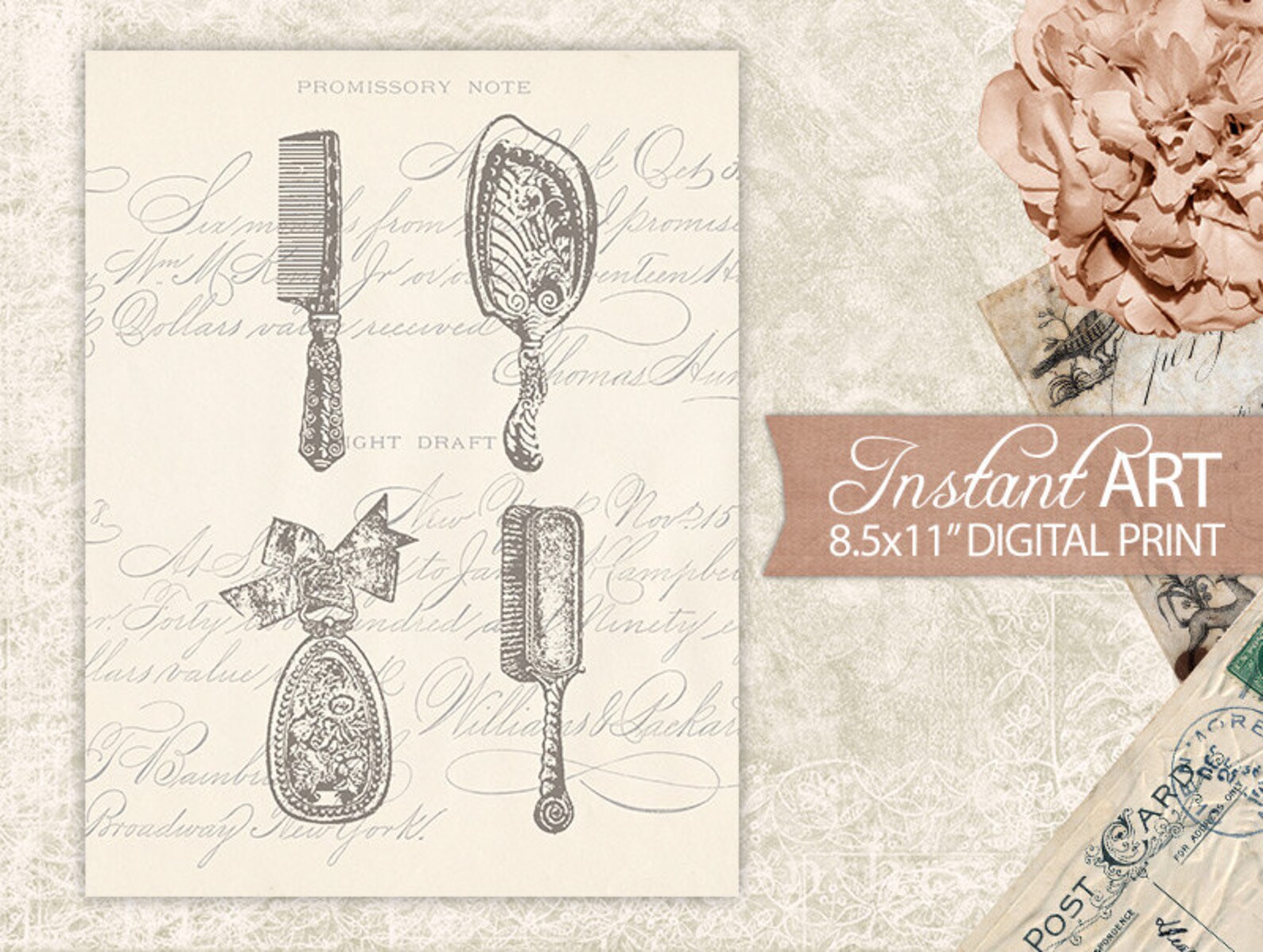 Printable Illustration Antique Combs Brushes Vanity Victorian Era ...