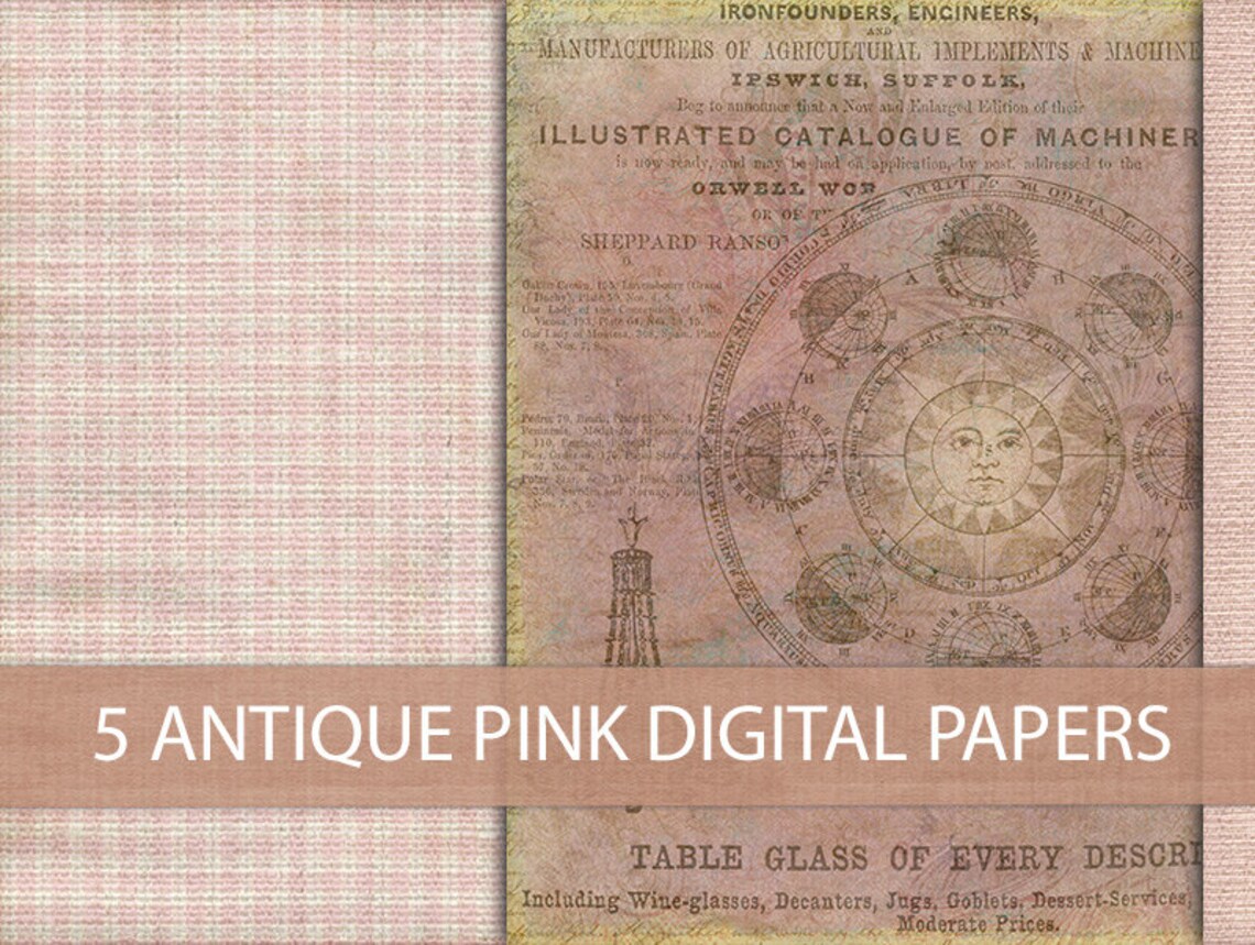 5 Digital Papers INSTANT DOWNLOAD Antique Style Pink Tones | Etsy