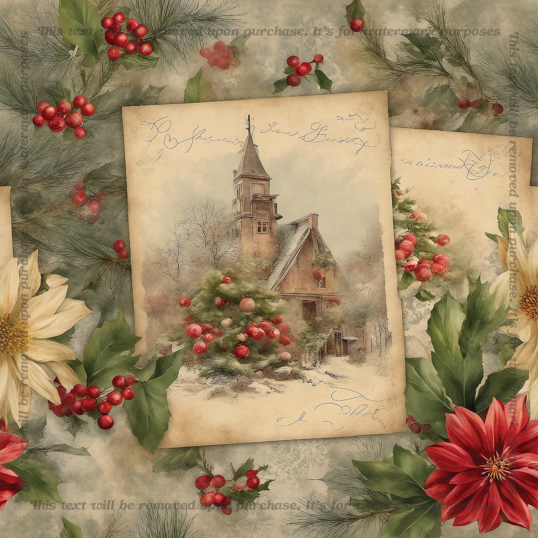 Christmas Digital Paper, Christmas Printable, Vintage Scrapbooking ...