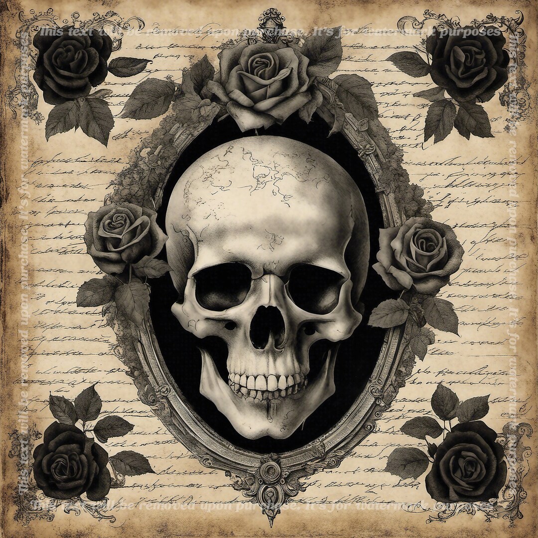 Halloween Skull Digital Paper Vintage Scrapbooking Paper Antique ...