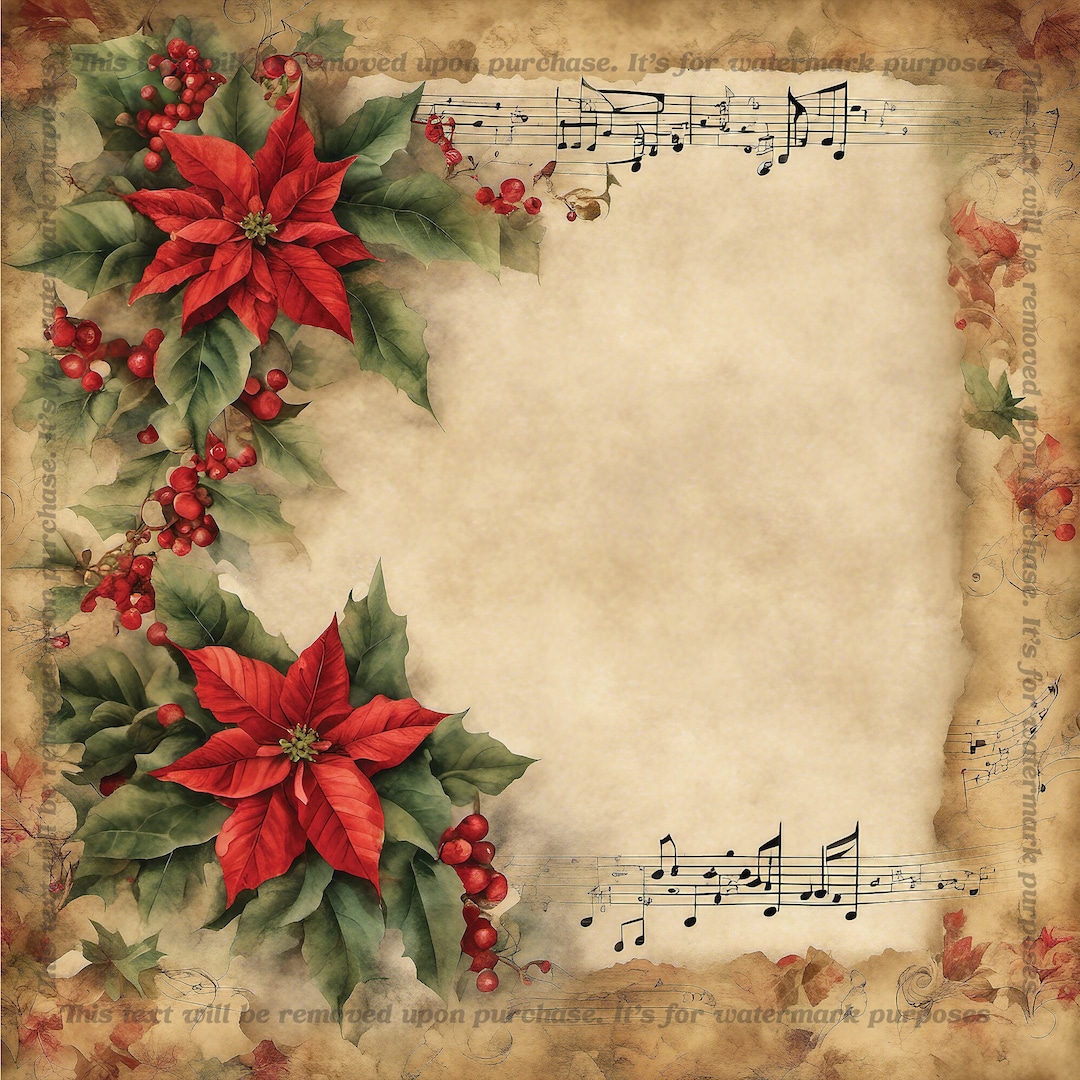 Christmas Music Digital Paper, Christmas Printable, Vintage ...