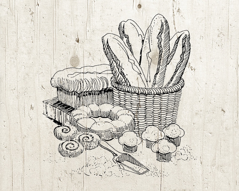 Baking Kitchen Graphic Baked Goods Bread Kitchen Art - Etsy