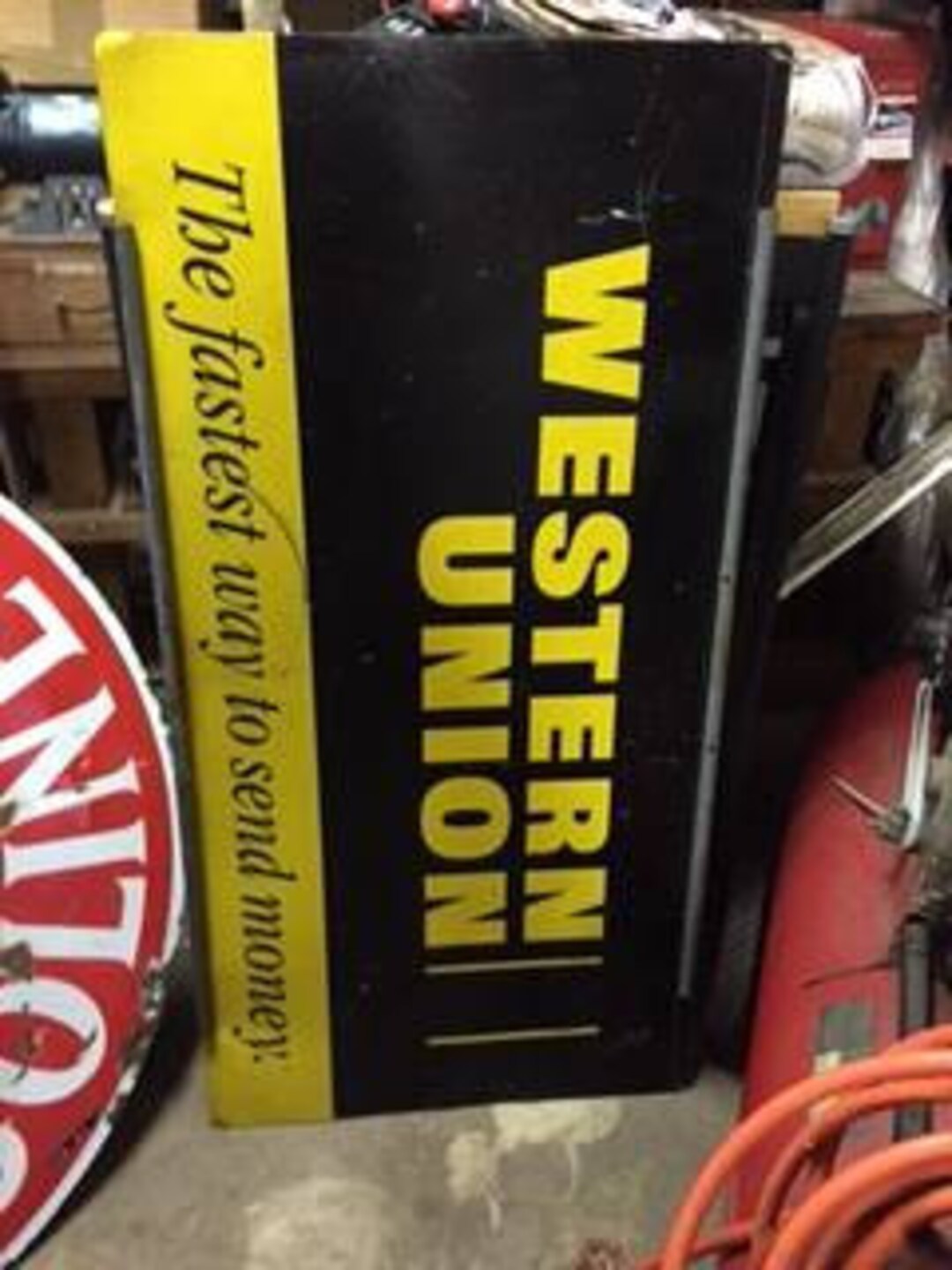 Sign : Western Union Metal Sign With Hanging Bar Attached. - Etsy