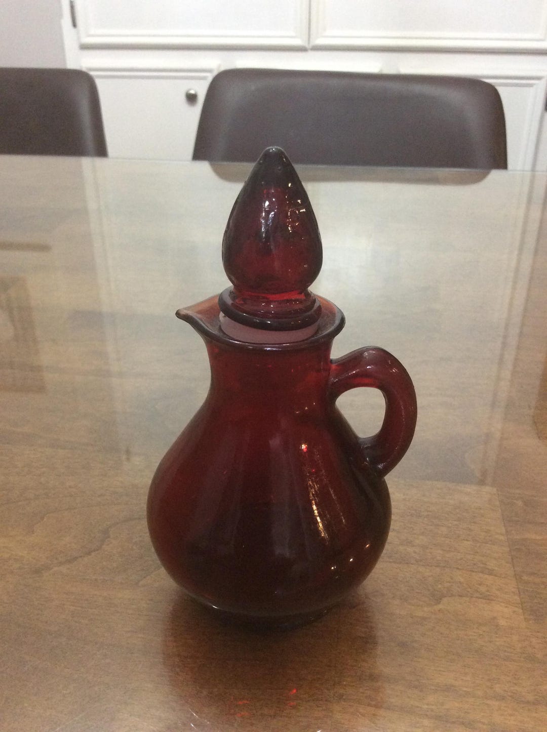 Avon Ruby Red Glass Pitcher Strawberry Bath Lotion Decanter- "empty ...