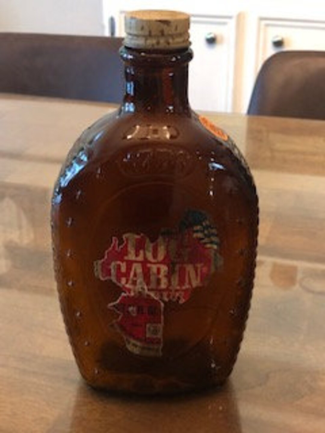 Log Cabin Syrup Bottle - Brown Glass Log Cabin Syrup Bottle With ...