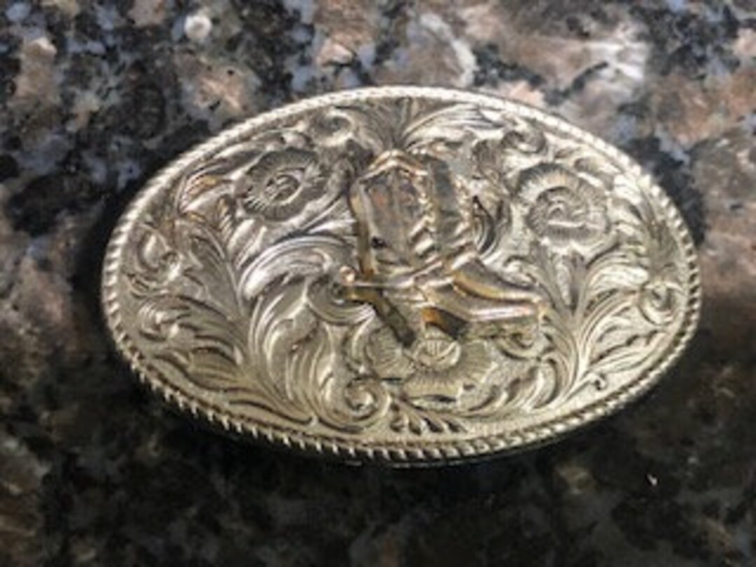 Western Cowboy Boots Belt Buckle: Floral Engraved Detail - Etsy
