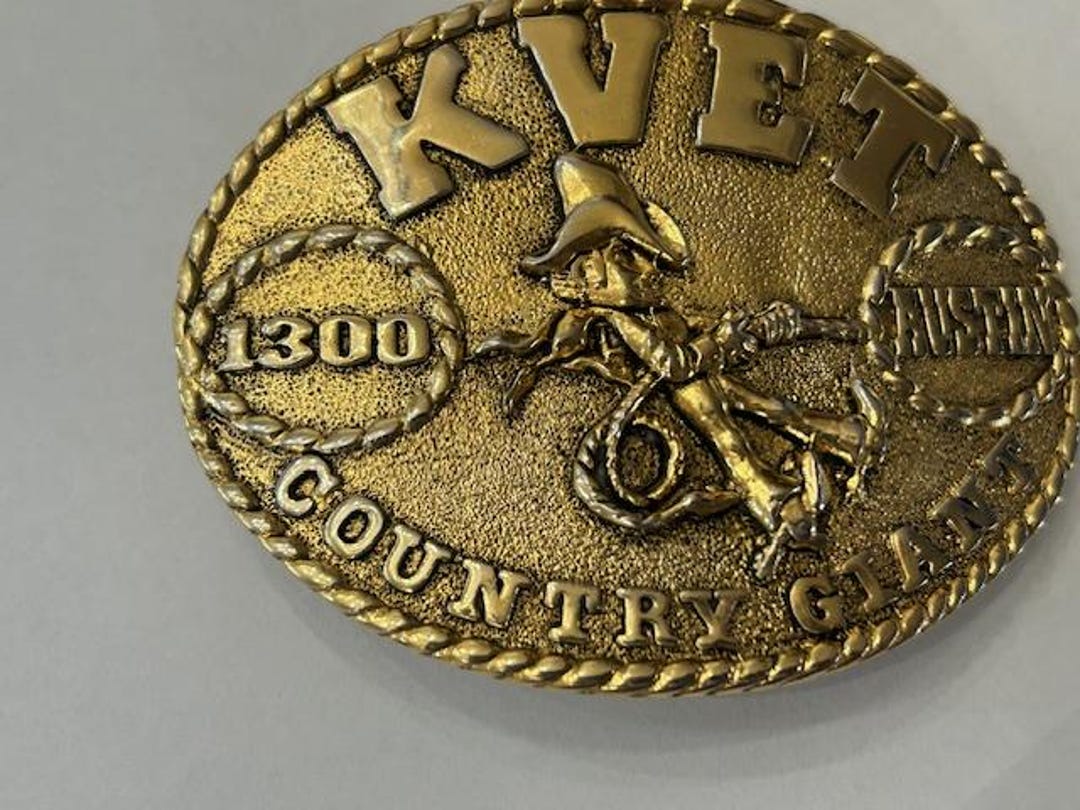 Vintage Gold Plated Belt Buckle: KVET 1300 Austin Country Giant - Etsy