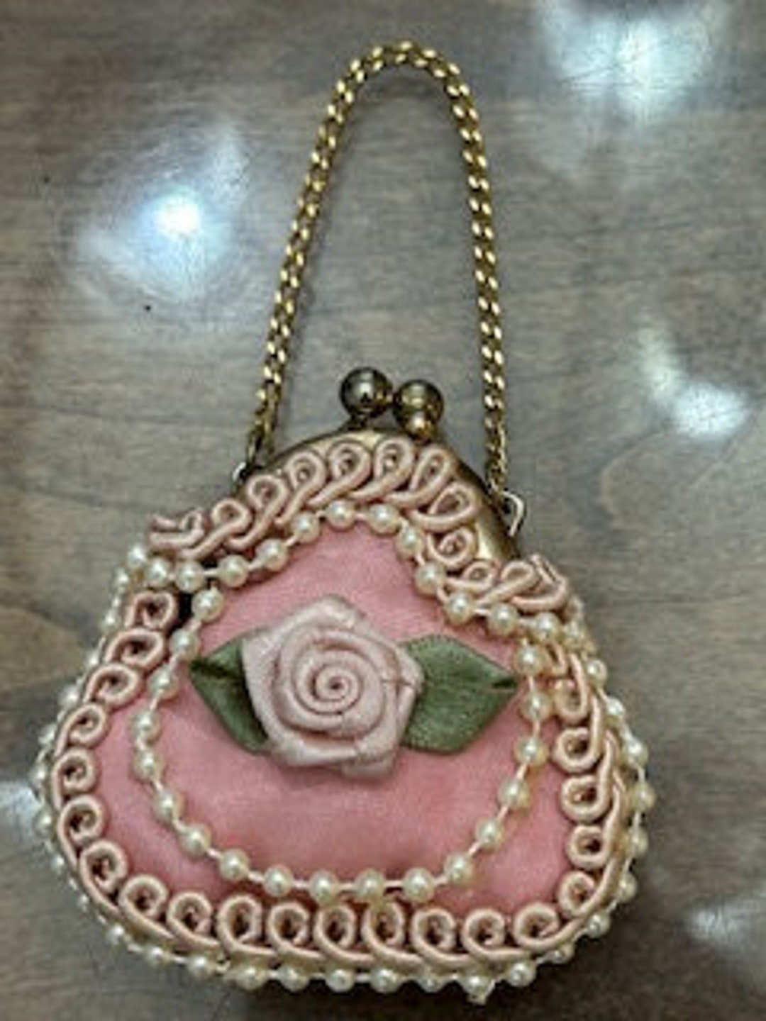 Jewelry Purse: Small Pink Silk Lined Jeweled Pink Rose Ring / Jewelry ...