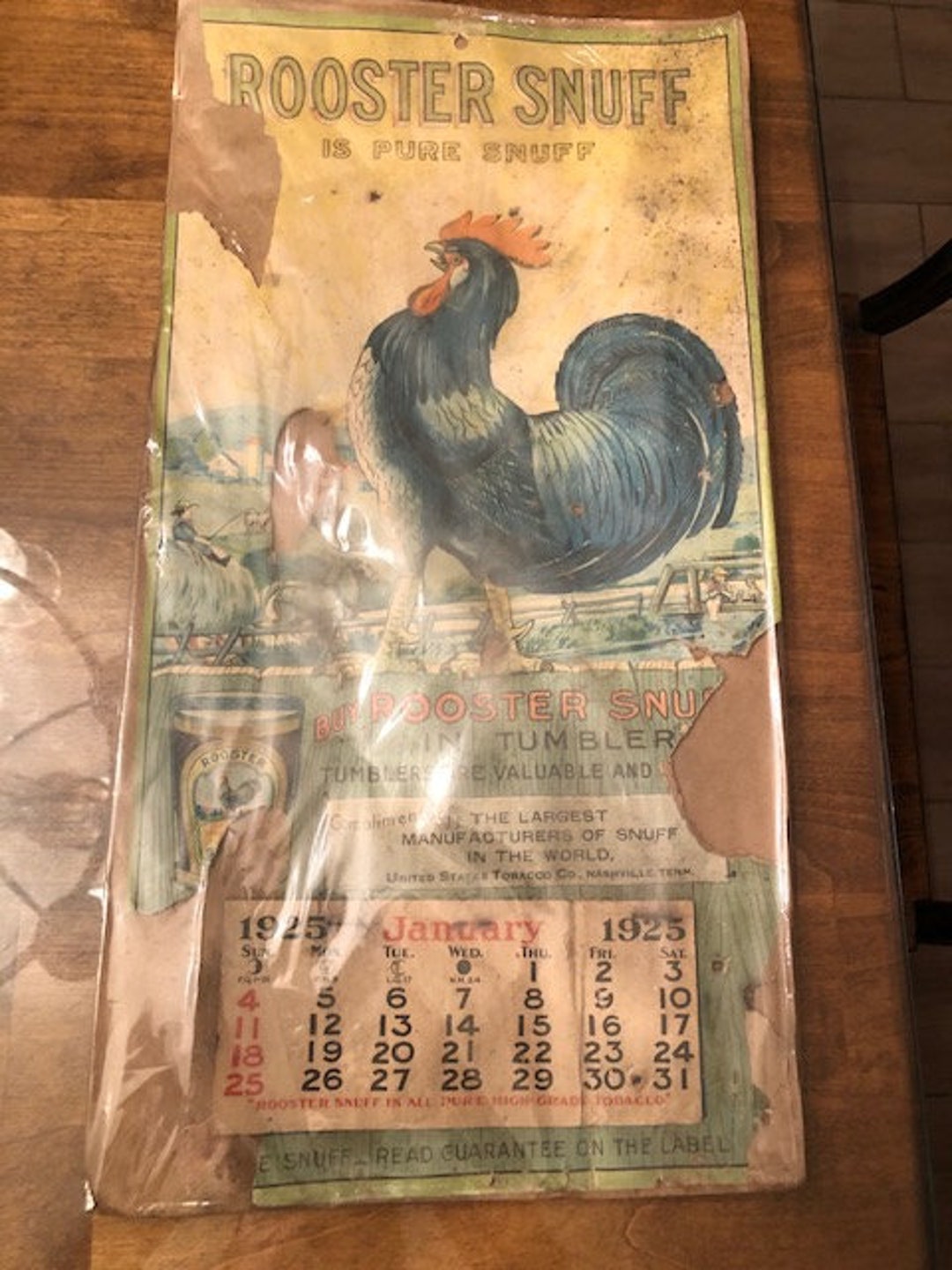 Rooster Snuff Antique 1925 Calendar Encased in Plastic Cover - Etsy