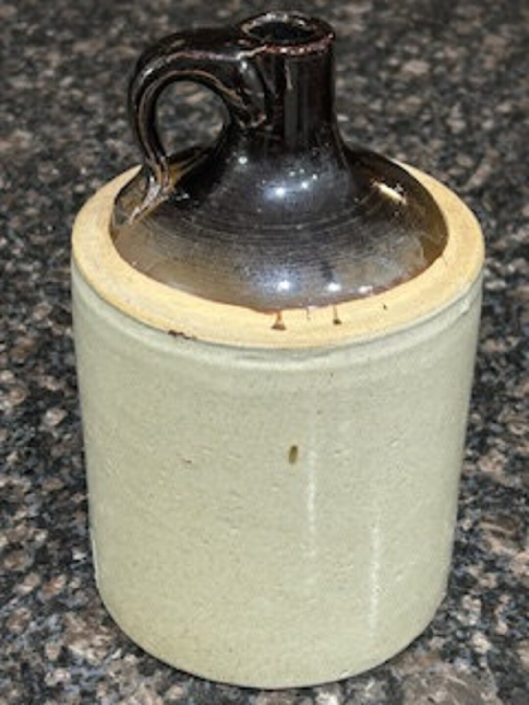 Antique One Gallon Stoneware Crock Jug – Two-tone Glaze, Thumb Handle ...
