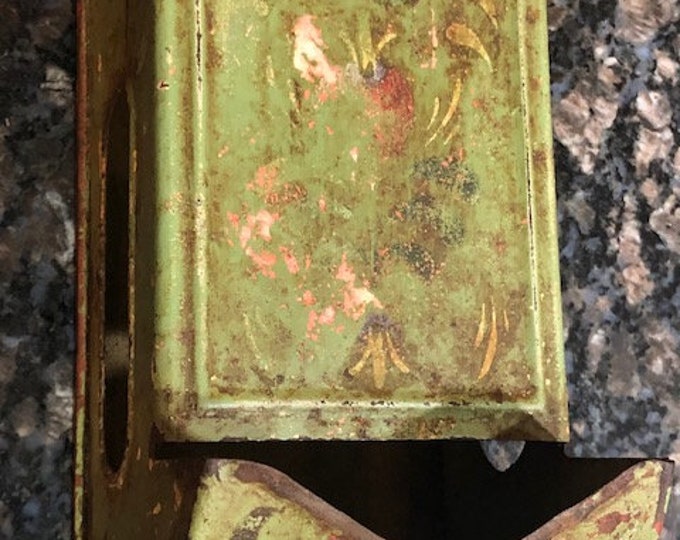 Matchbox Holder: Antique Green Metal Hand Painted Matchbox Holder - Etsy