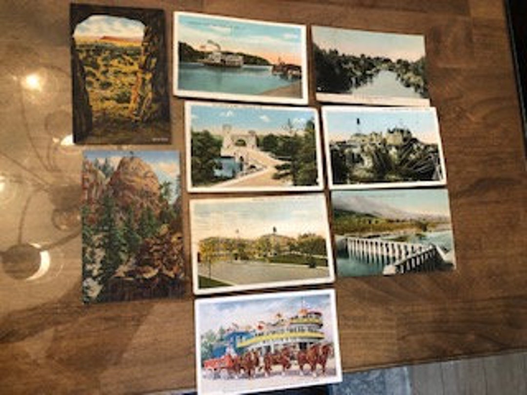 Vintage Scenic Postcard Set: Kit Carson Cave, River Ferry, Texas School ...