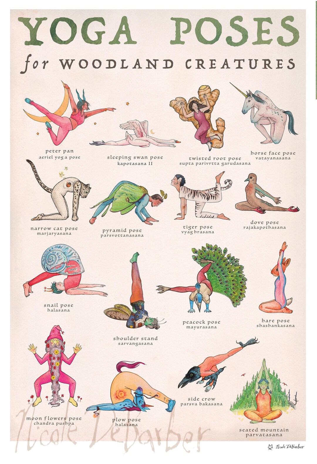 Yoga Poses for Woodland Creatures Poster - Etsy