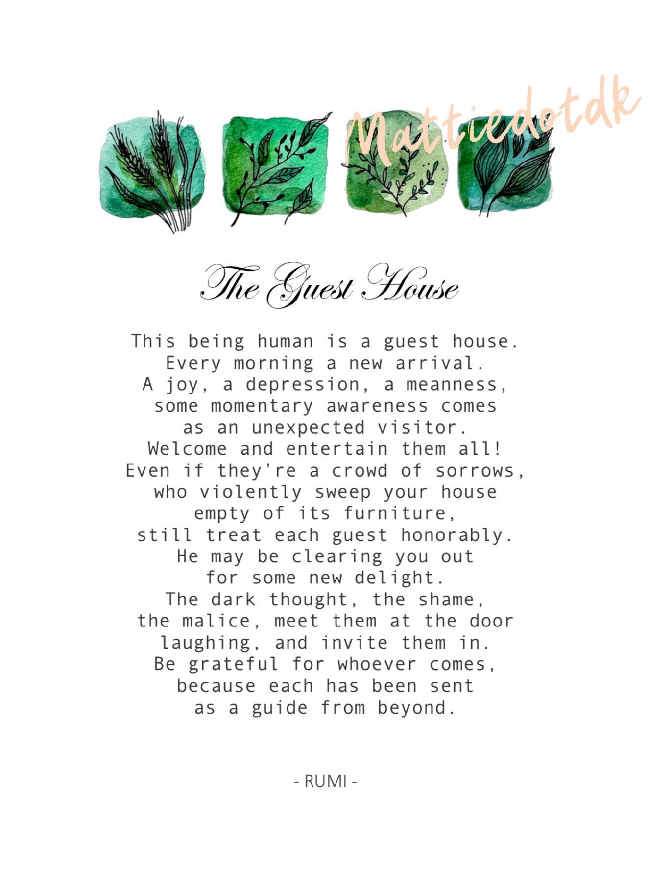 The Guest House by Rumi, Printable Instant Download, Everyday ...