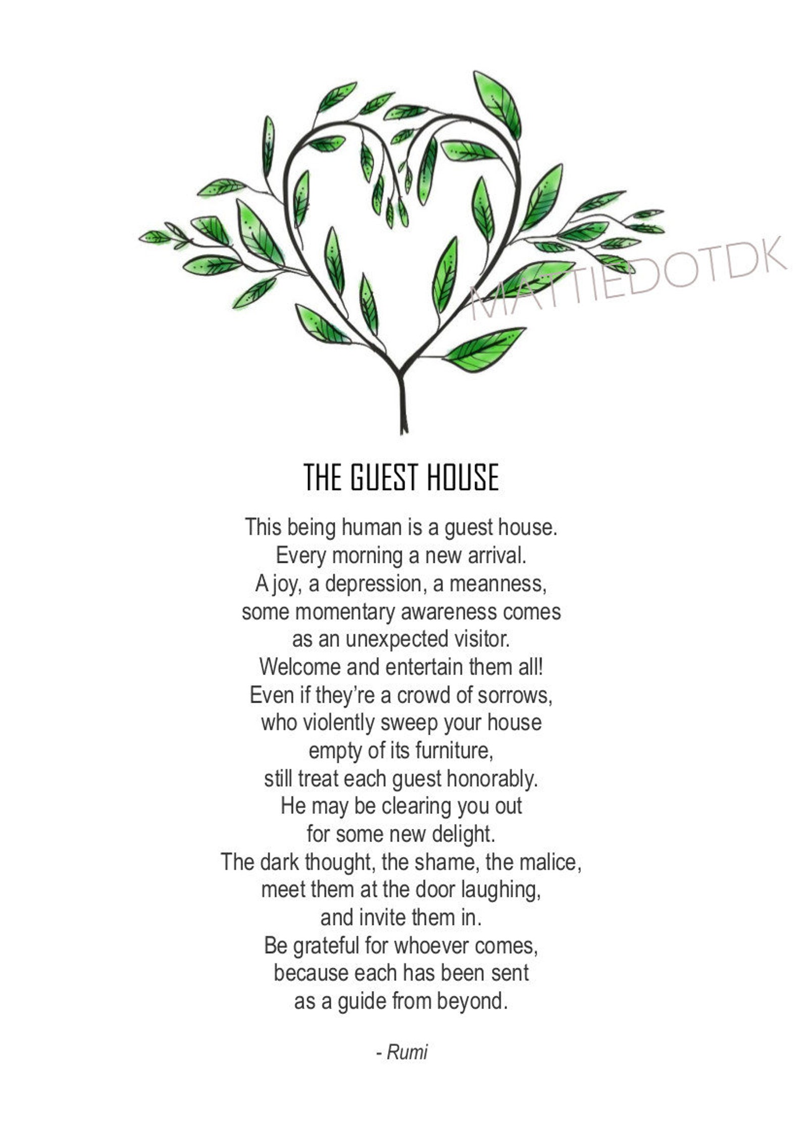 The Guest House by Rumi, Favourite Poem, Natural Living, Spiritual ...