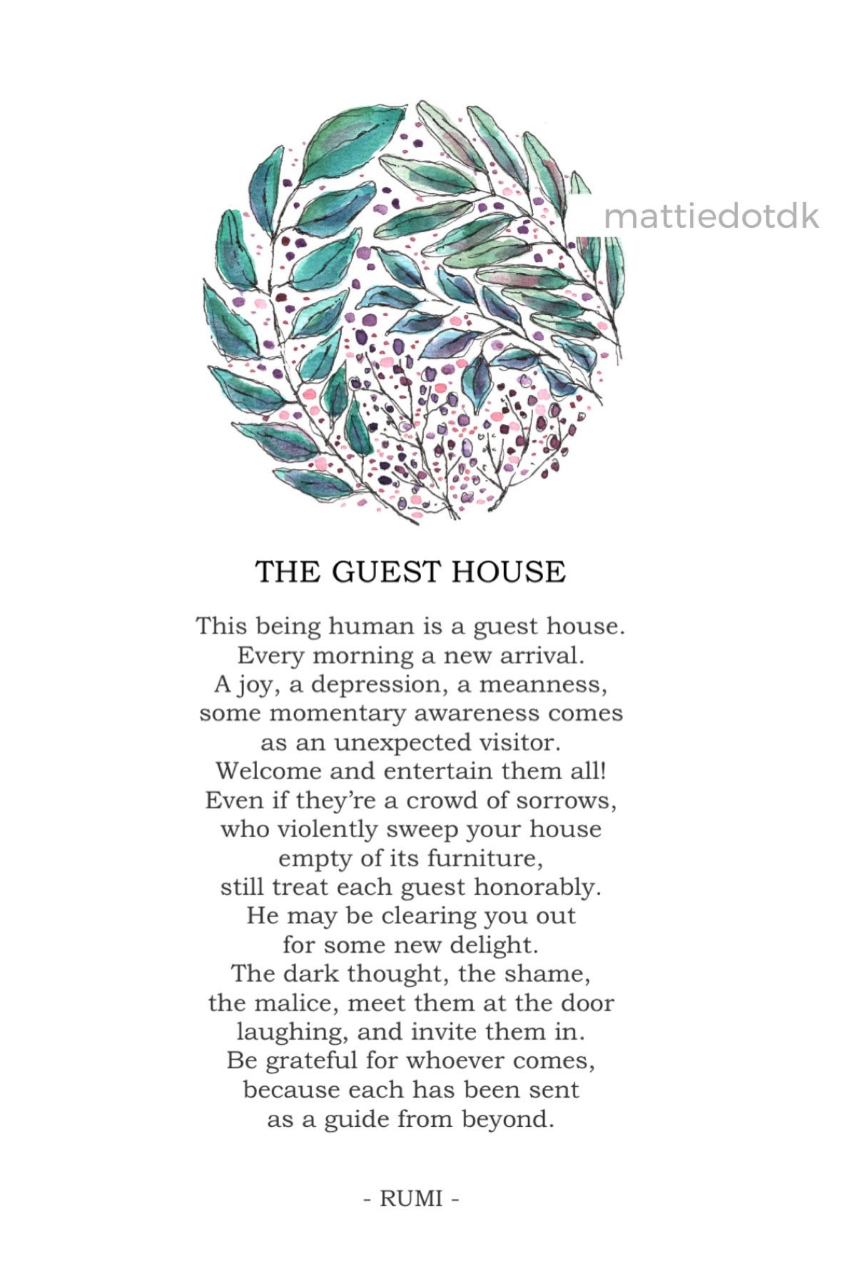The Guest House by Rumi Instant Download Printable Everyday - Etsy
